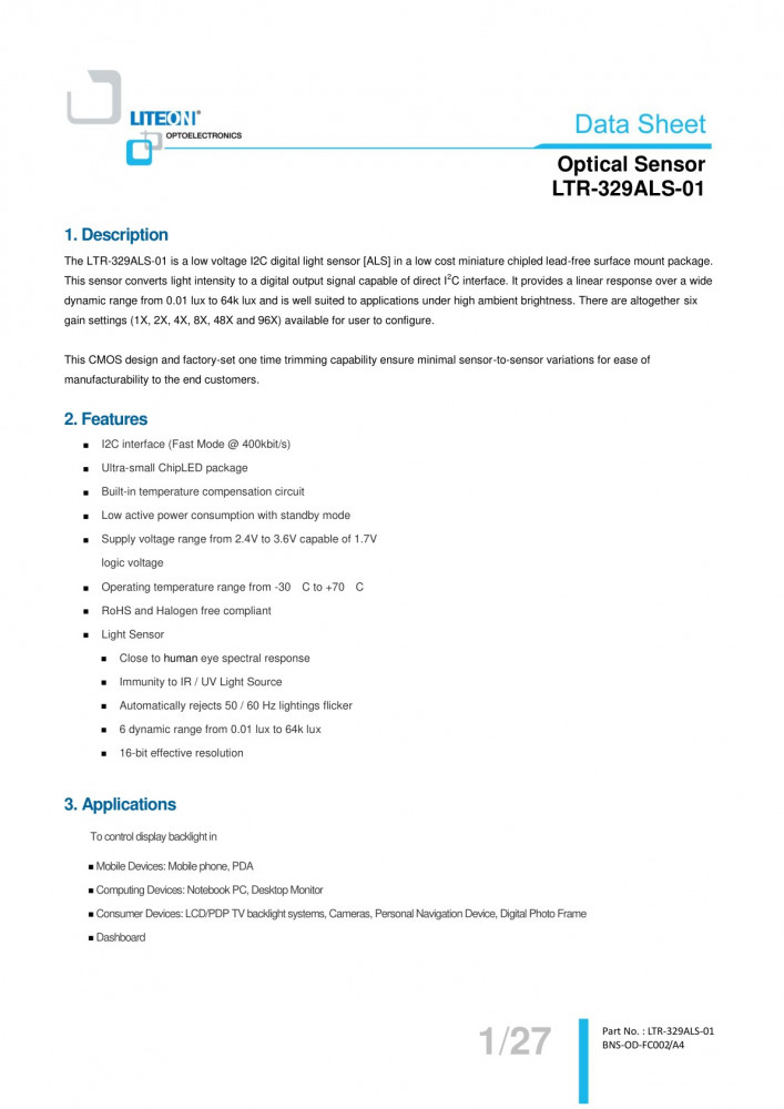 LTR-329ALS-01 datasheet page 2