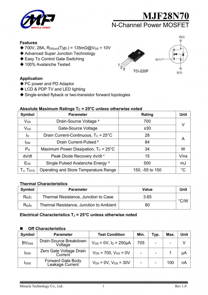 MJF28N70 datasheet page 1