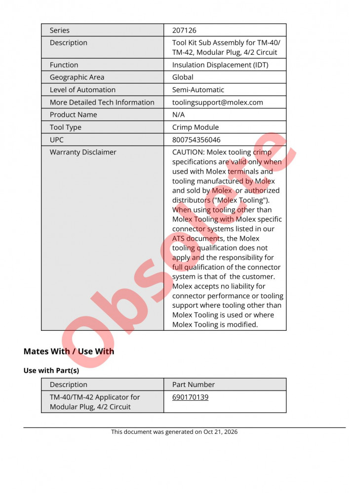 Technical document preview, page 2 for MOLEX 690170145