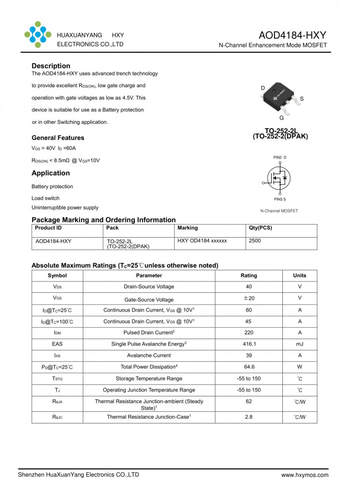 AOD4184-HXY datasheet page 1