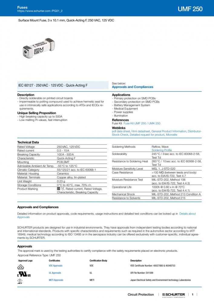 SCHURTER 3405.0163.24 datasheet page 1