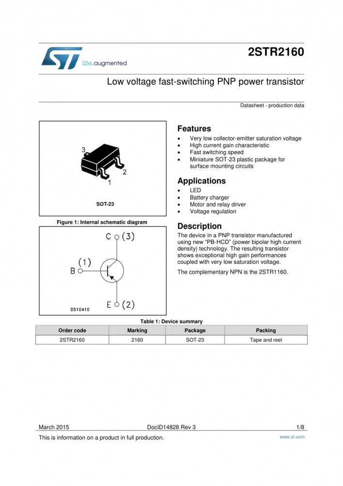 2STR2160 datasheet page 1