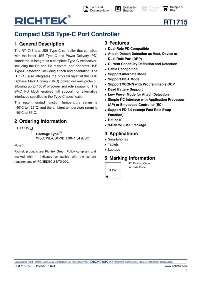 RT1715 datasheet page 1