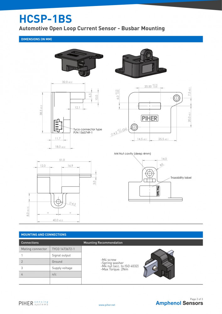 HCSP-1BS dimensions and connections document page