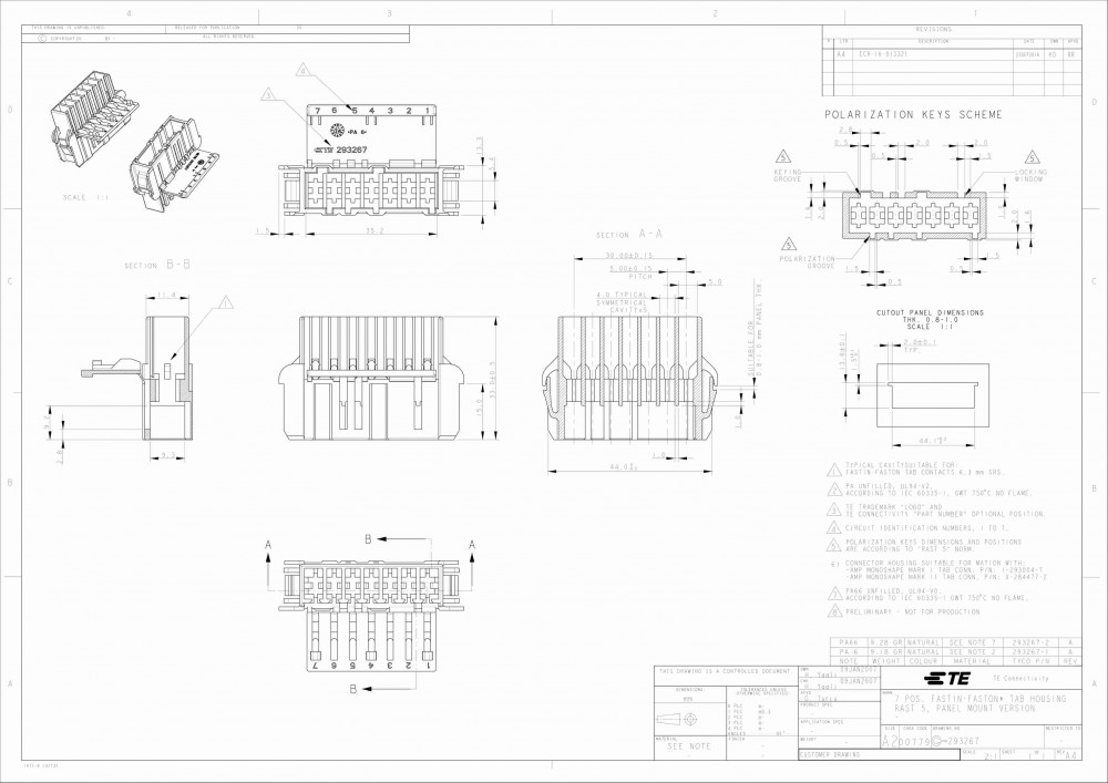 TE Connectivity 293267-1 controlled drawing preview