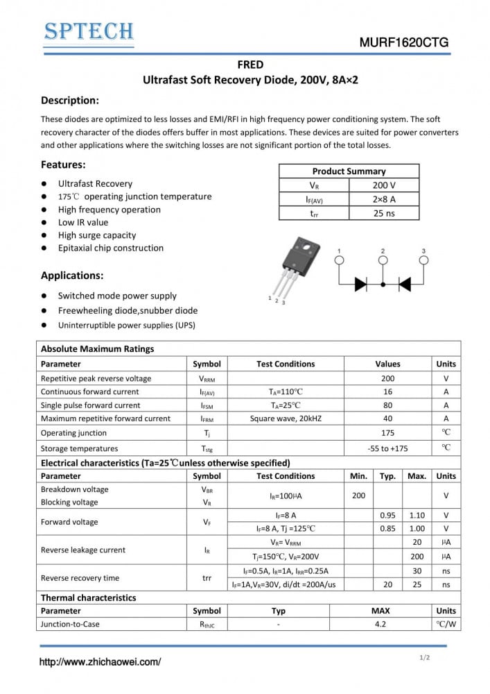 MURF1620CTG technical document page 1