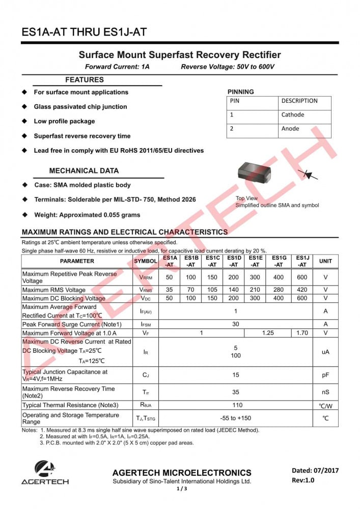 ES1J-AT datasheet page 1