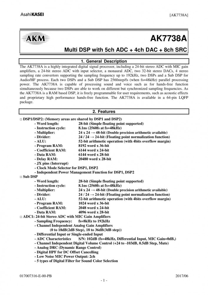 AK7738A datasheet page 1