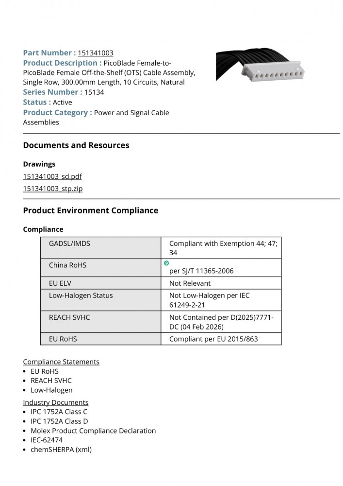 MOLEX 151341003 technical drawing preview, page 1