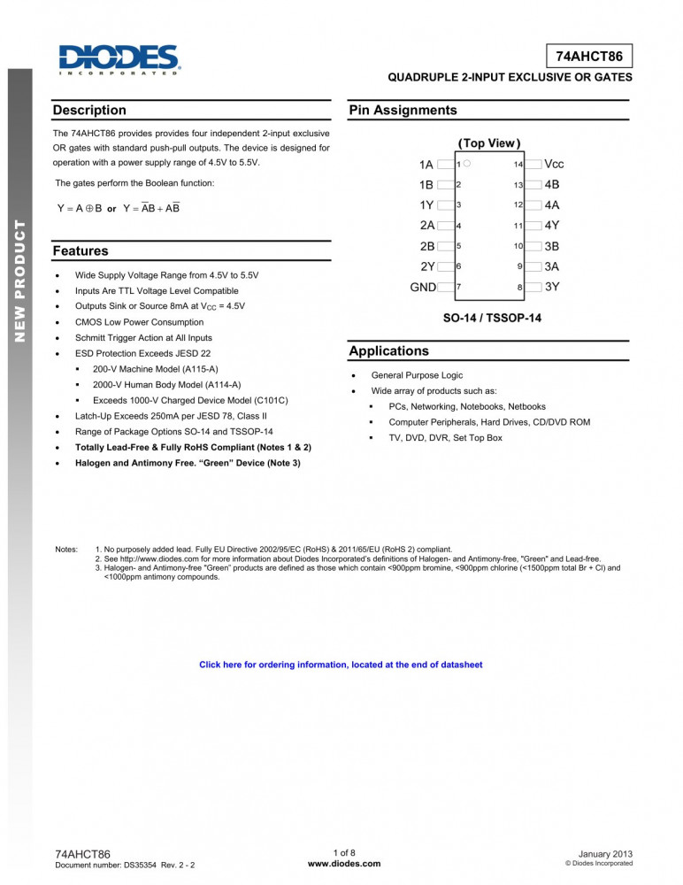 74AHCT86T14-13 datasheet page 1
