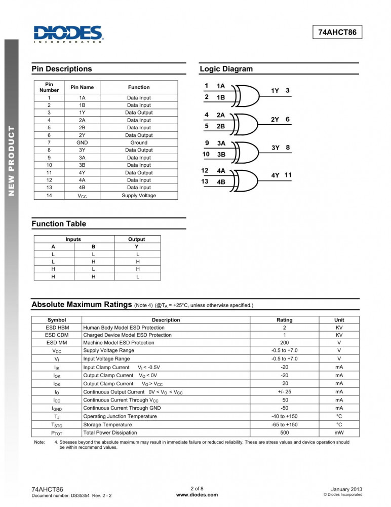 74AHCT86T14-13 datasheet page 2