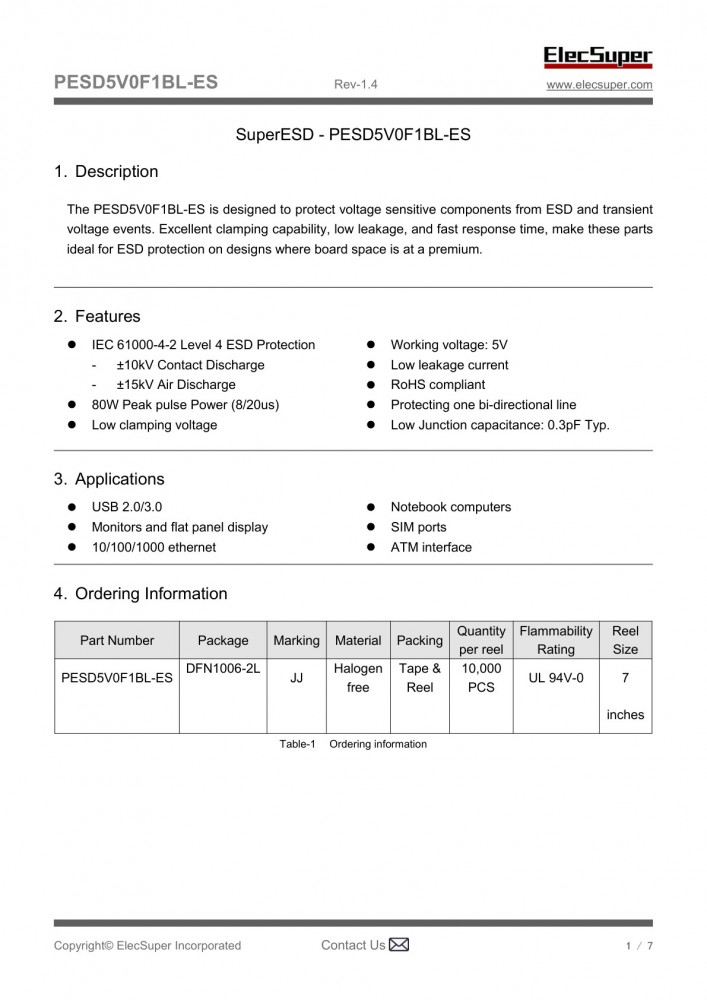 PESD5V0F1BL-ES datasheet page 1