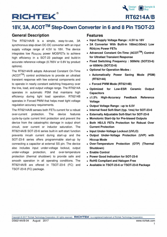 RT6214A datasheet page 1
