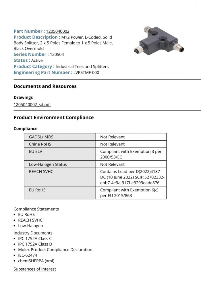 Molex 1205040002 customer drawing, page 1