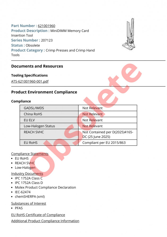 MOLEX 621001960 tooling document page 1