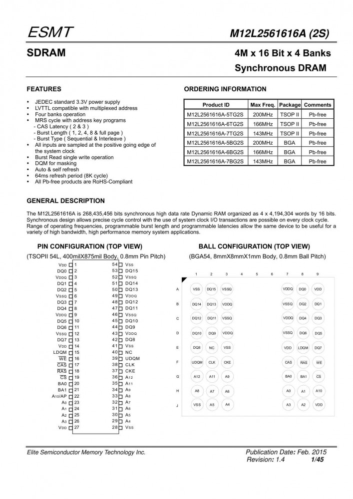 M12L2561616A datasheet page 1