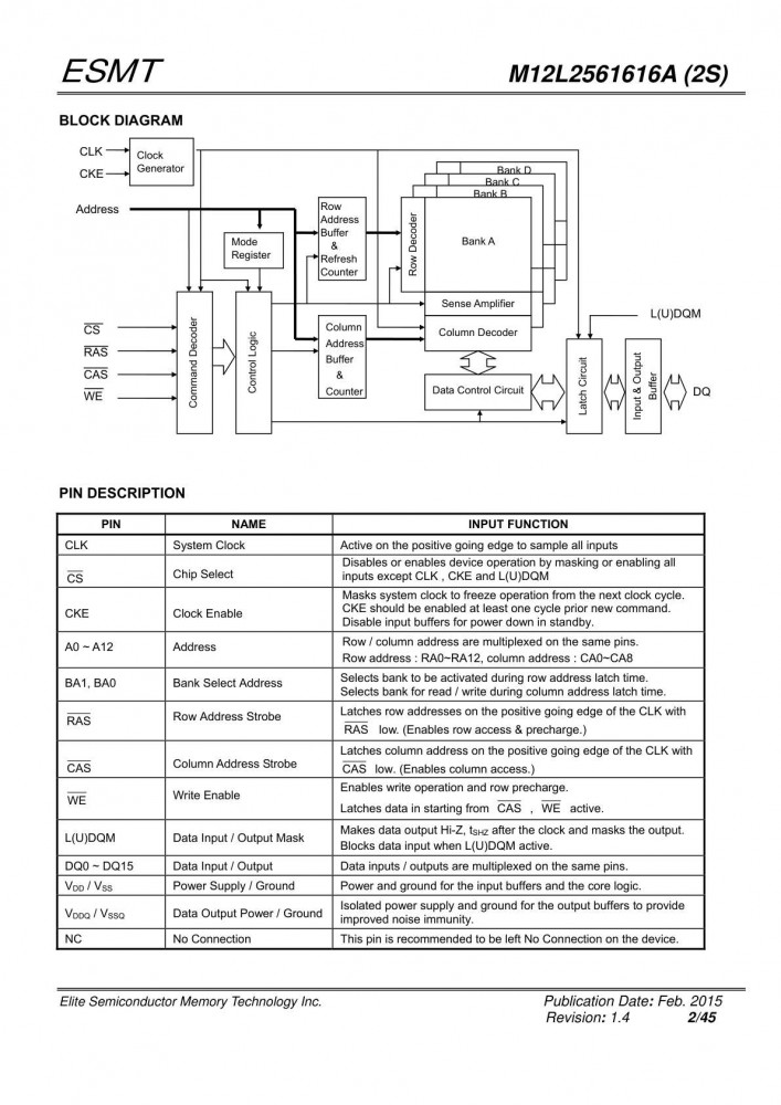 M12L2561616A datasheet page 2