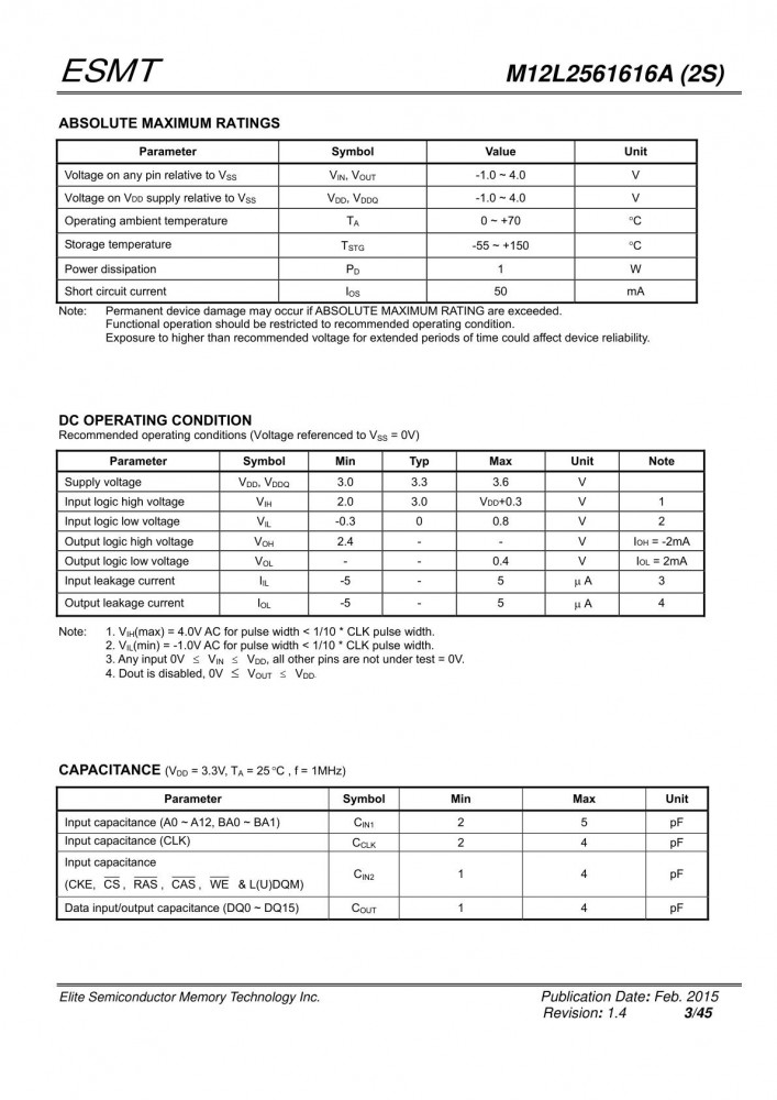 M12L2561616A datasheet page 3