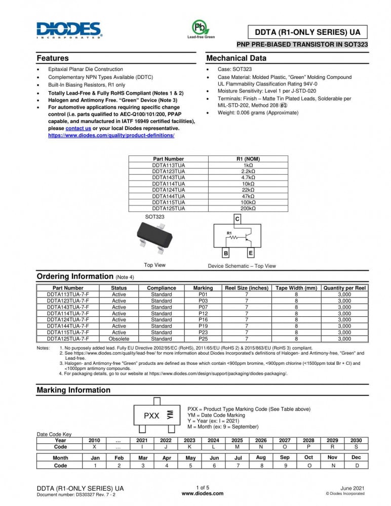 DDTA114TUA-7-F datasheet page 1