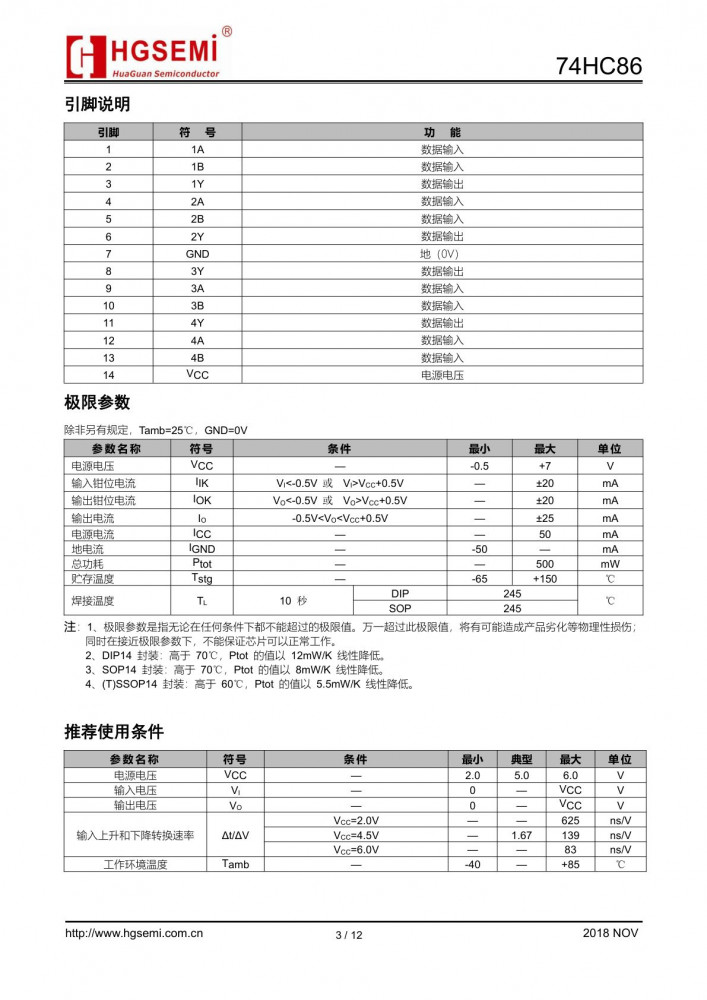 74HC86MT/TR datasheet page 3