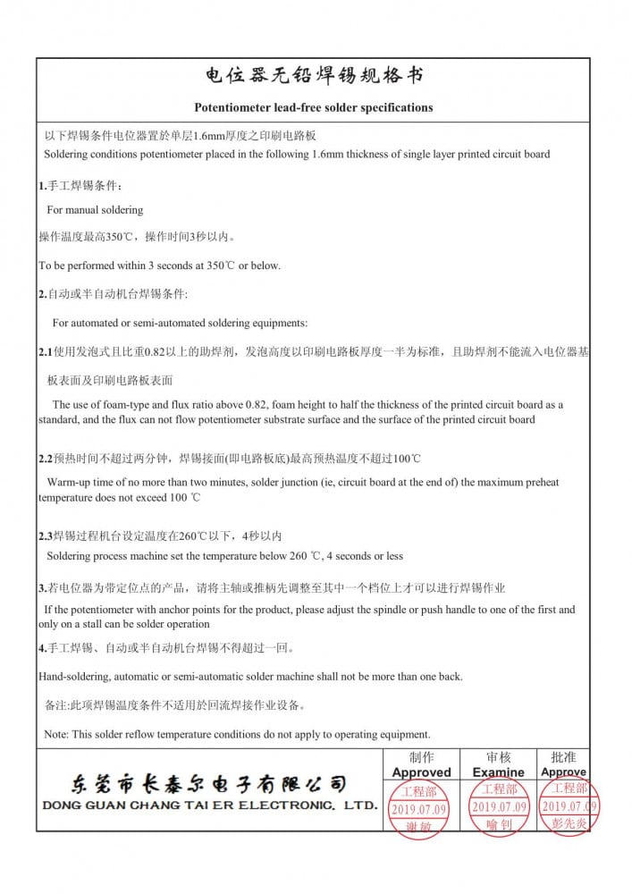 CTR lead-free soldering specification page
