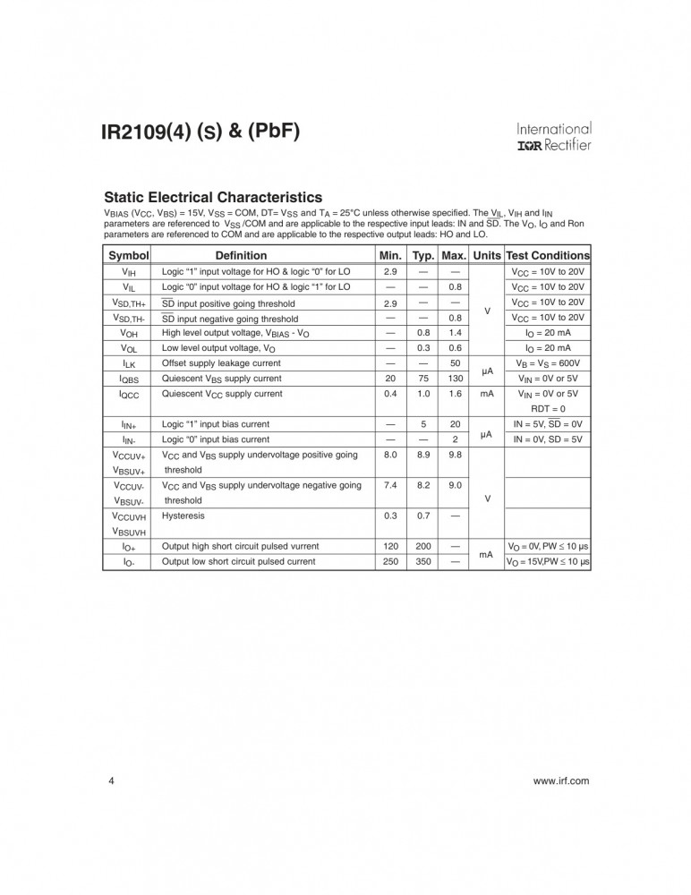 IR2109STRPBF technical document page 4