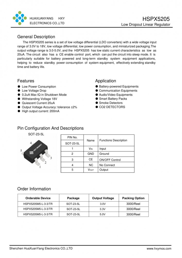 HSPX5205 technical document page 1