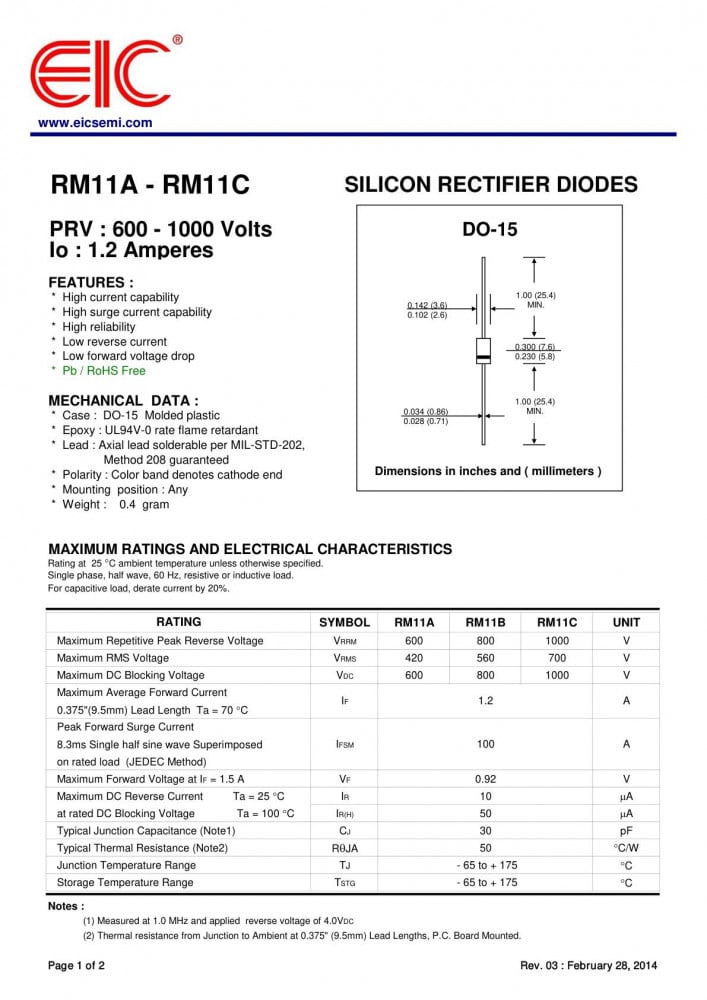 EIC RM11A to RM11C datasheet page 1