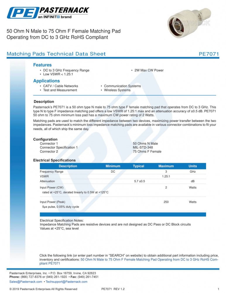 PE7071 technical document page 1