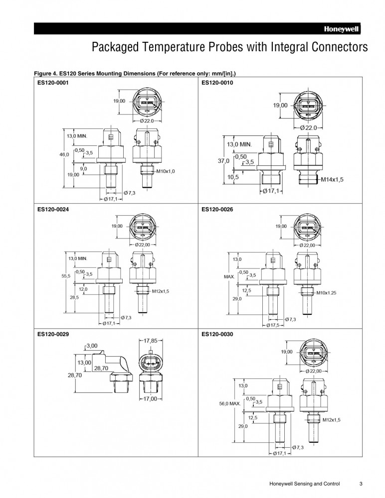 Honeywell ES110 series mounting dimensions