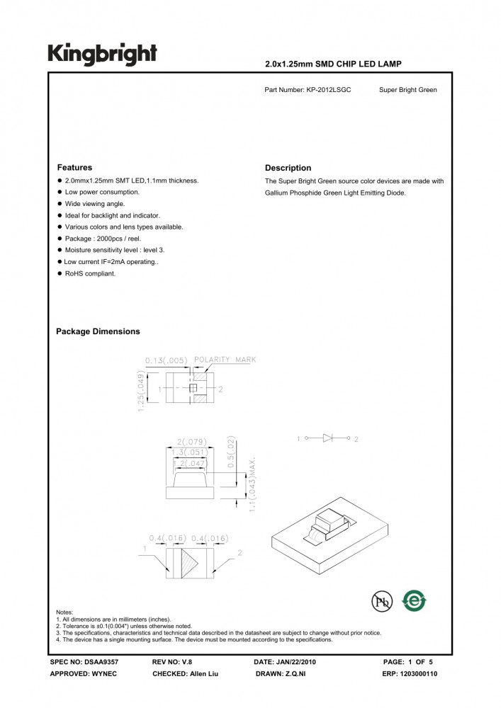 KP-2012LSGC datasheet page 1