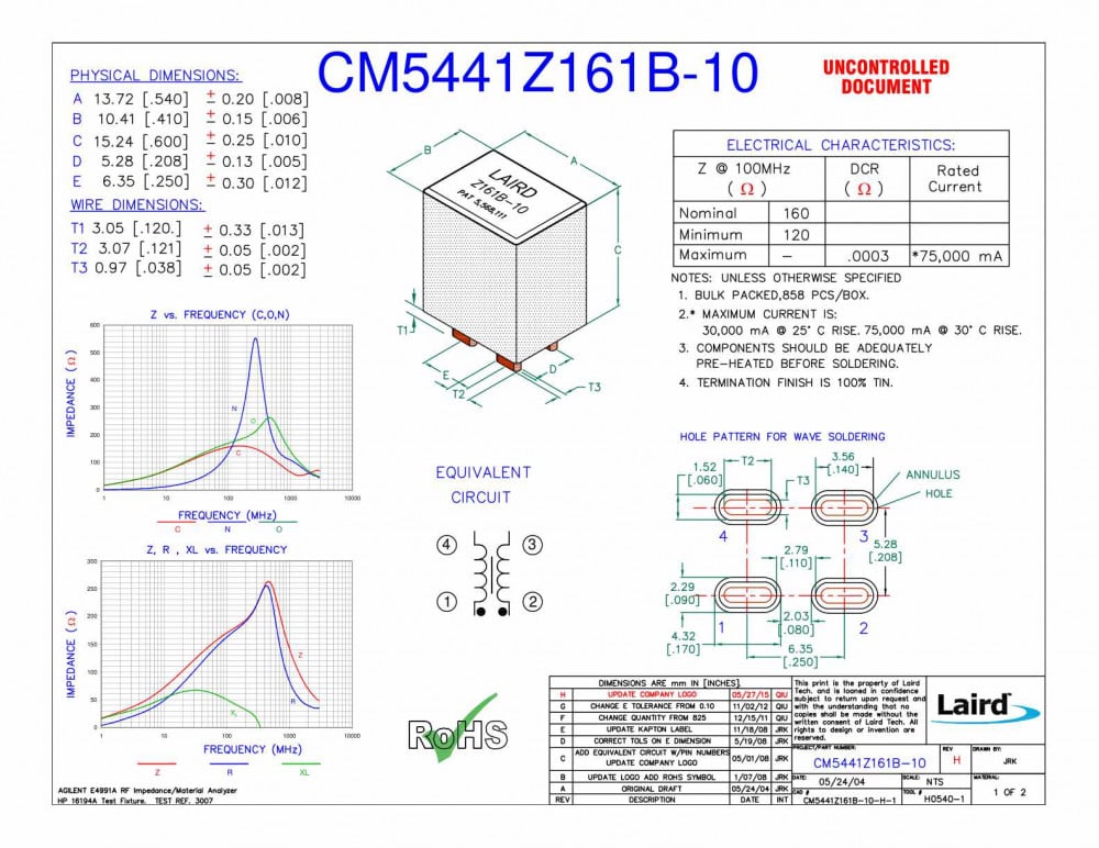 Laird CM5441Z161B-10 technical drawing