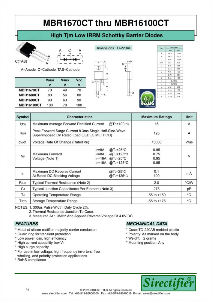 MBR16100CT datasheet page 1