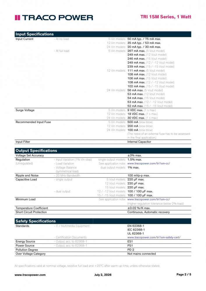 TRI 1SM series technical document page 2