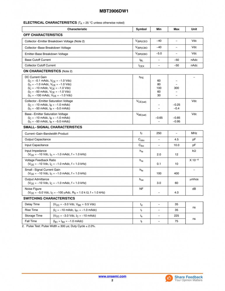 MBT3906DW1T1G datasheet page 2
