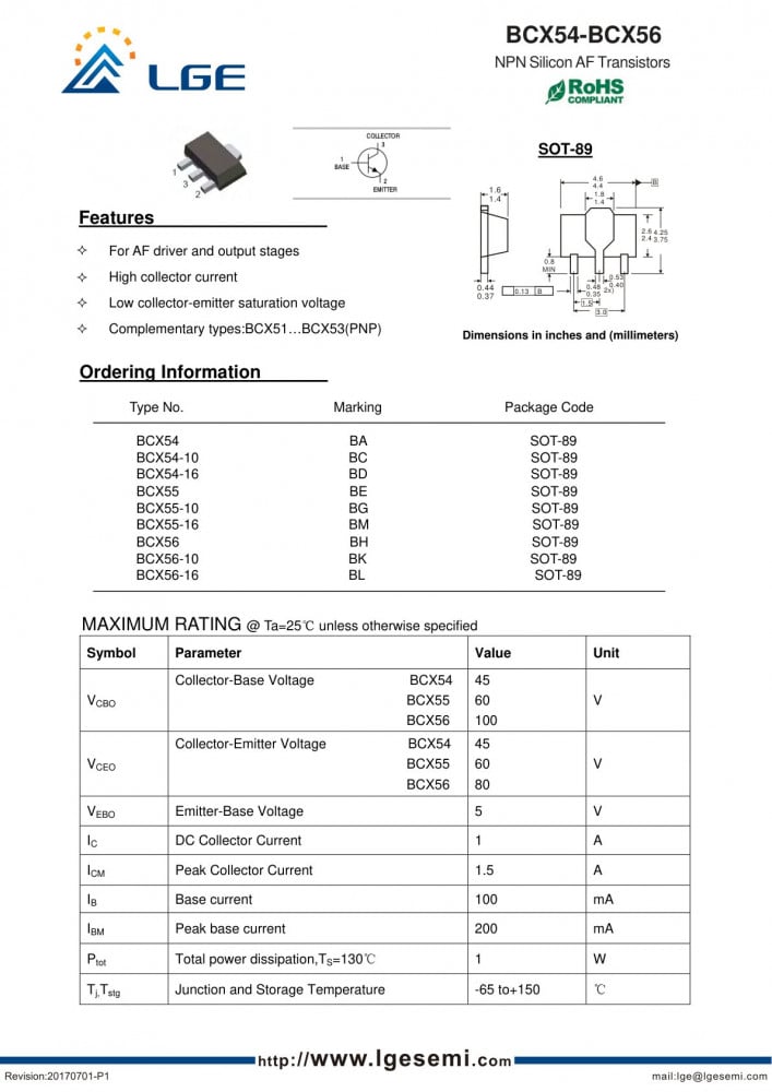 BCX56-16 technical document page 1
