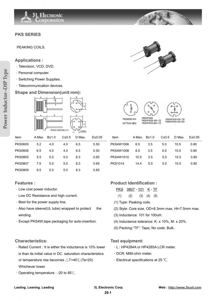 3L COILS PKS series datasheet page 1