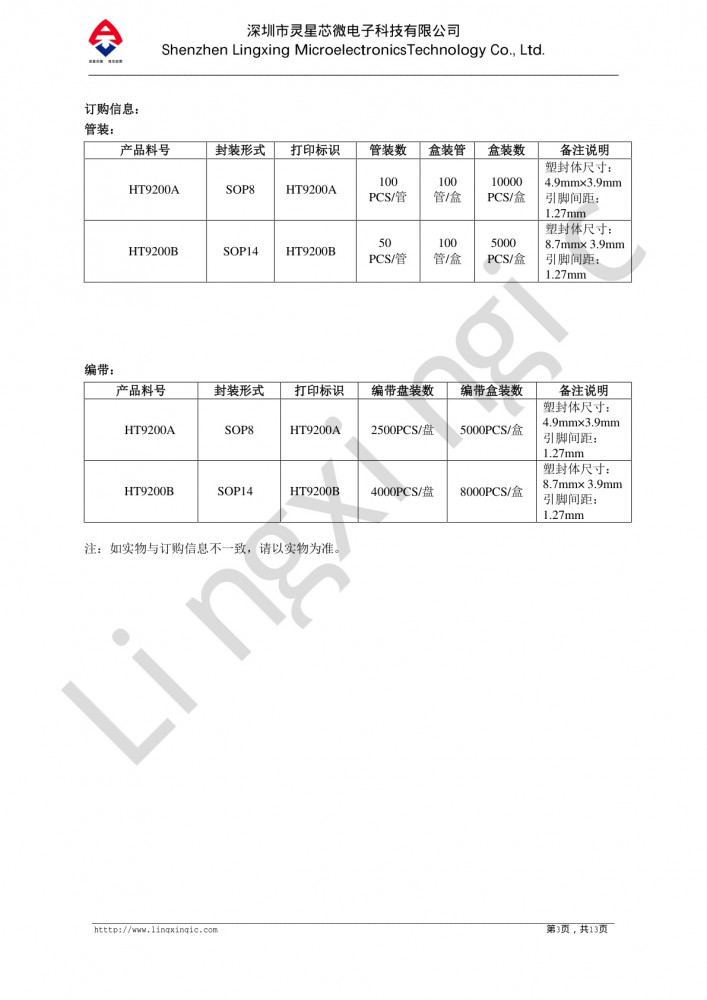 HT9200B datasheet page 3