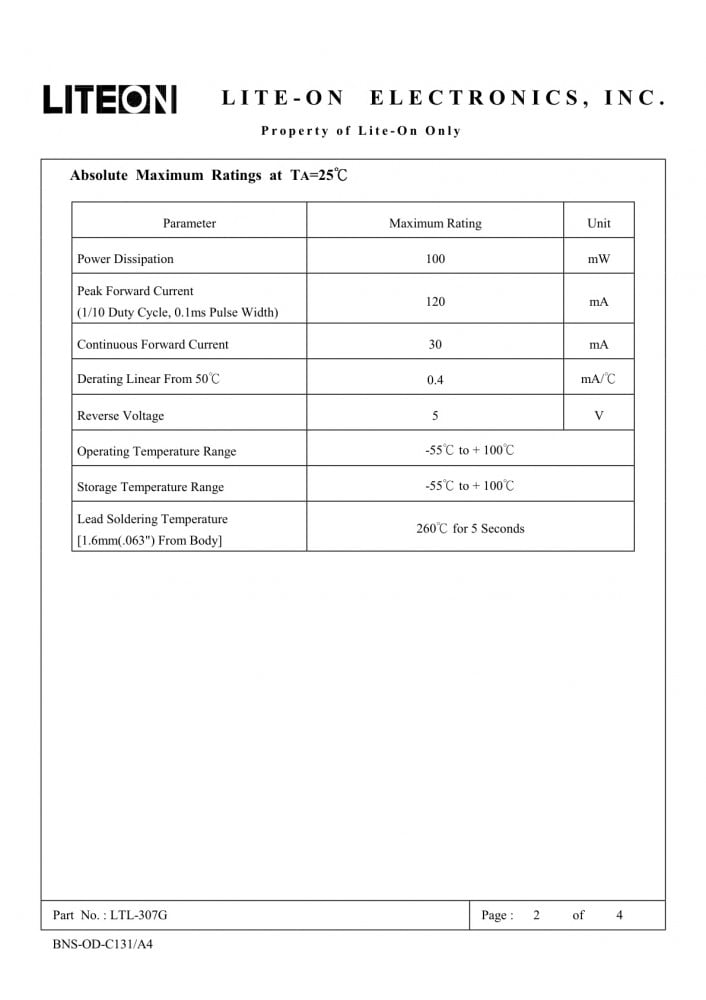 LTL-307G datasheet page 2