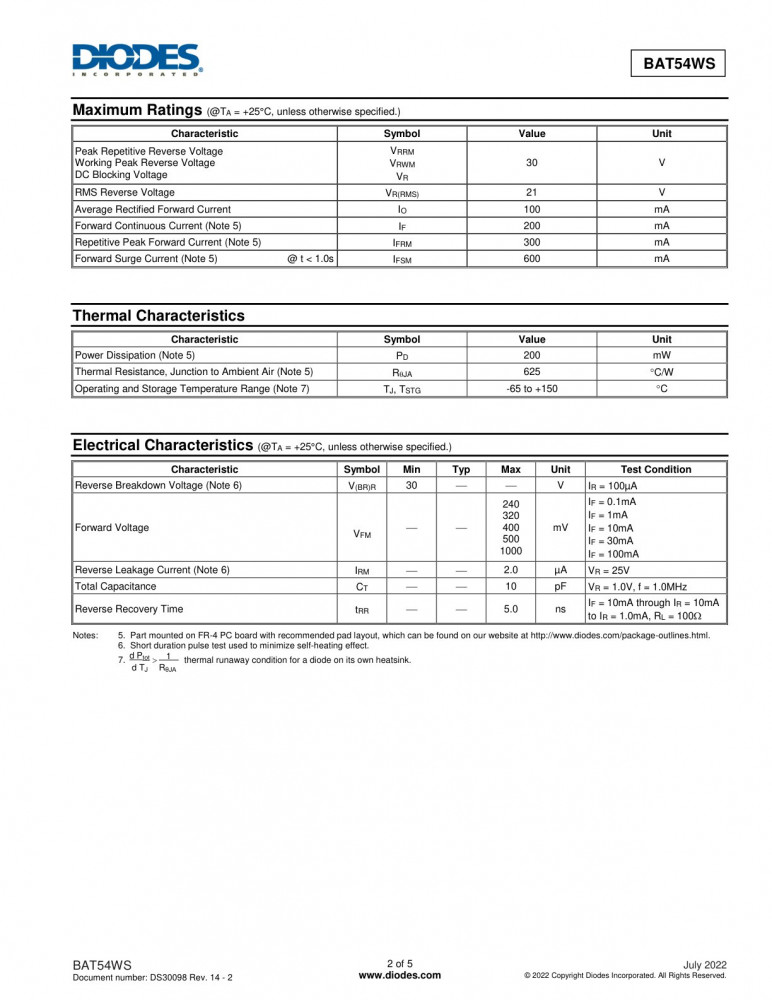BAT54WS-7-F datasheet page 2