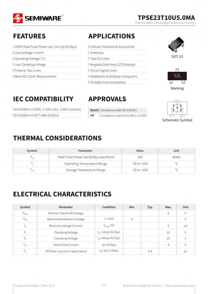 TPSE23T10U5.0MA datasheet page 1