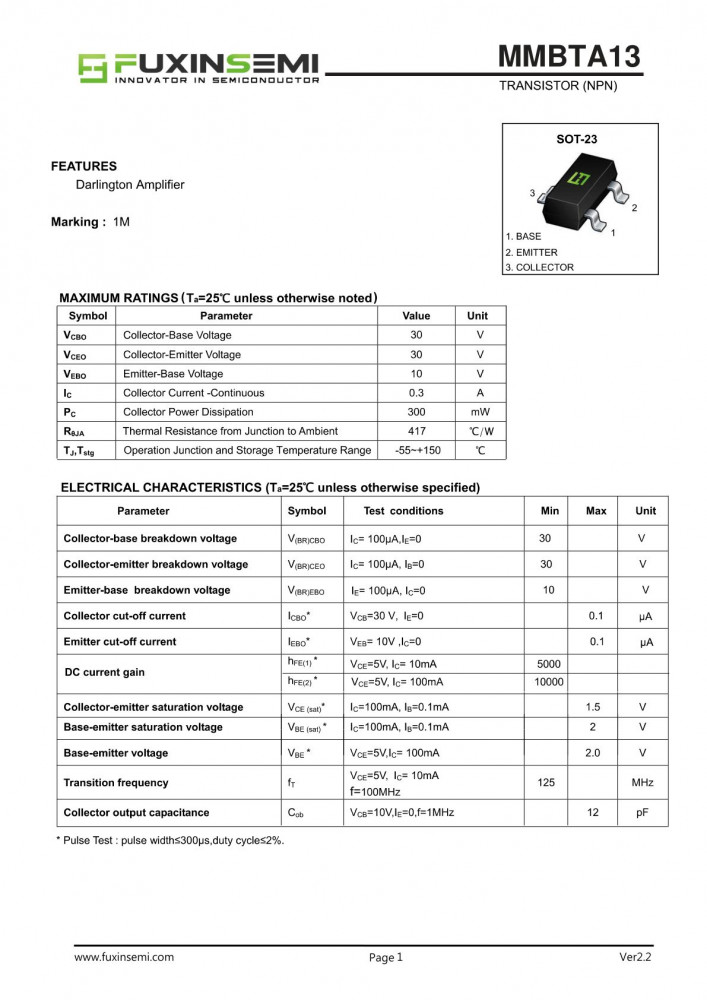 MMBTA13 datasheet page 1