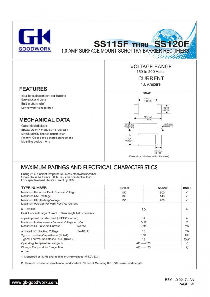 GOODWORK SS115F datasheet page 1