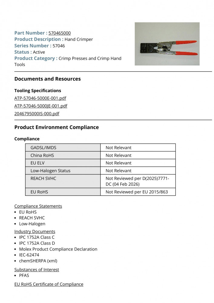 MOLEX tooling document preview, page image 1