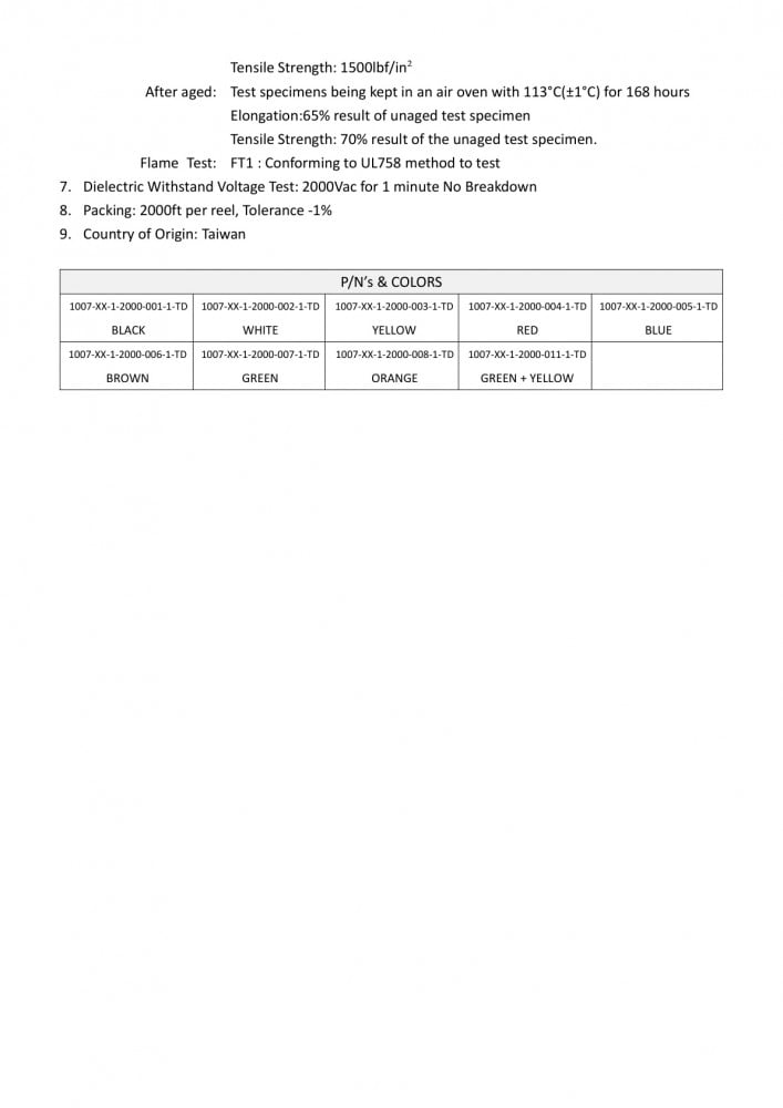 CNC Tech UL Style 1007 hook-up wire specification page 2