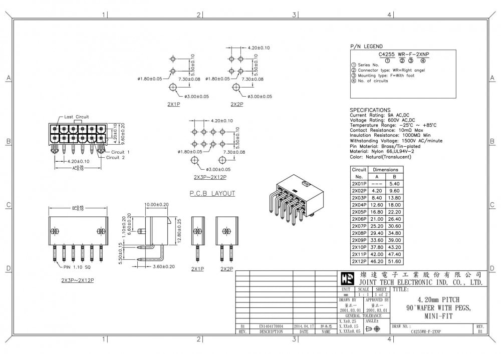 Joint Tech Elec C4255WR-F-2X10P technical drawing