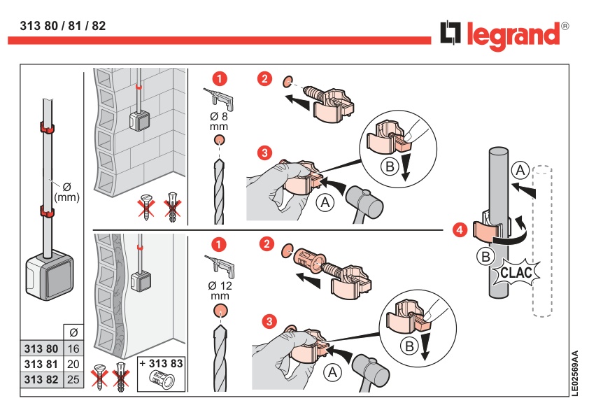 Legrand 031380 product document image showing the 313 80, 313 81 and 313 82 size references