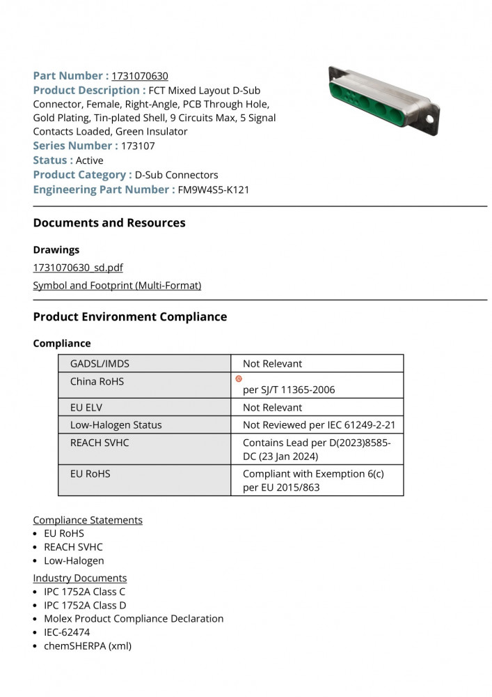 MOLEX 1731070630 drawing preview, page 1