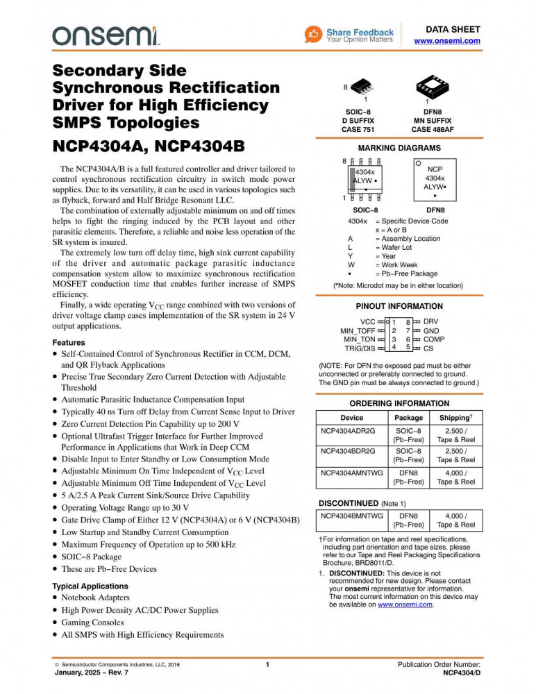 NCP4304 datasheet page 1