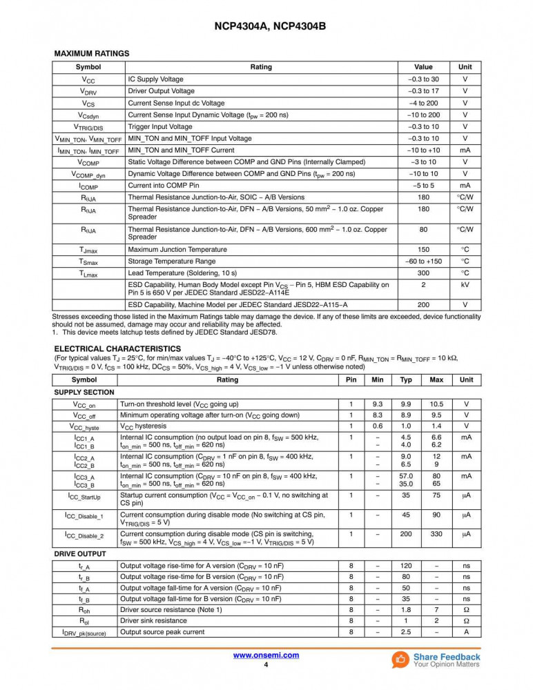 NCP4304 datasheet page 4